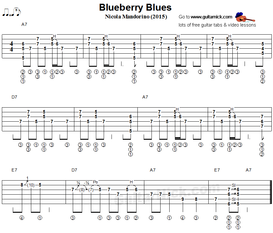 BLUEBERRY BLUES Fingerstyle Guitar Lesson: GuitarNick.com