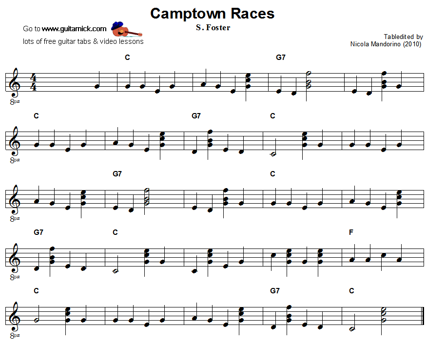 CAMPTOWN RACES Easy Guitar Lesson: GuitarNick.com