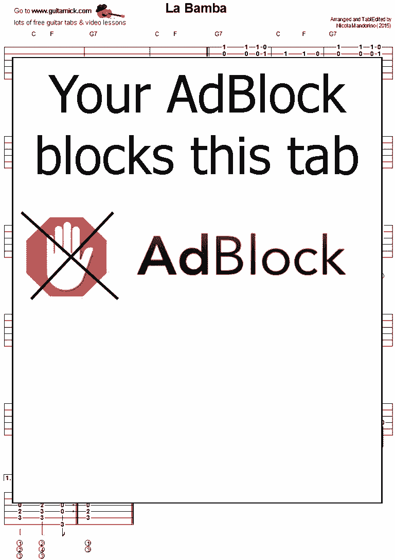 LA BAMBA: Fingerstyle Guitar Tab - GuitarNick.com